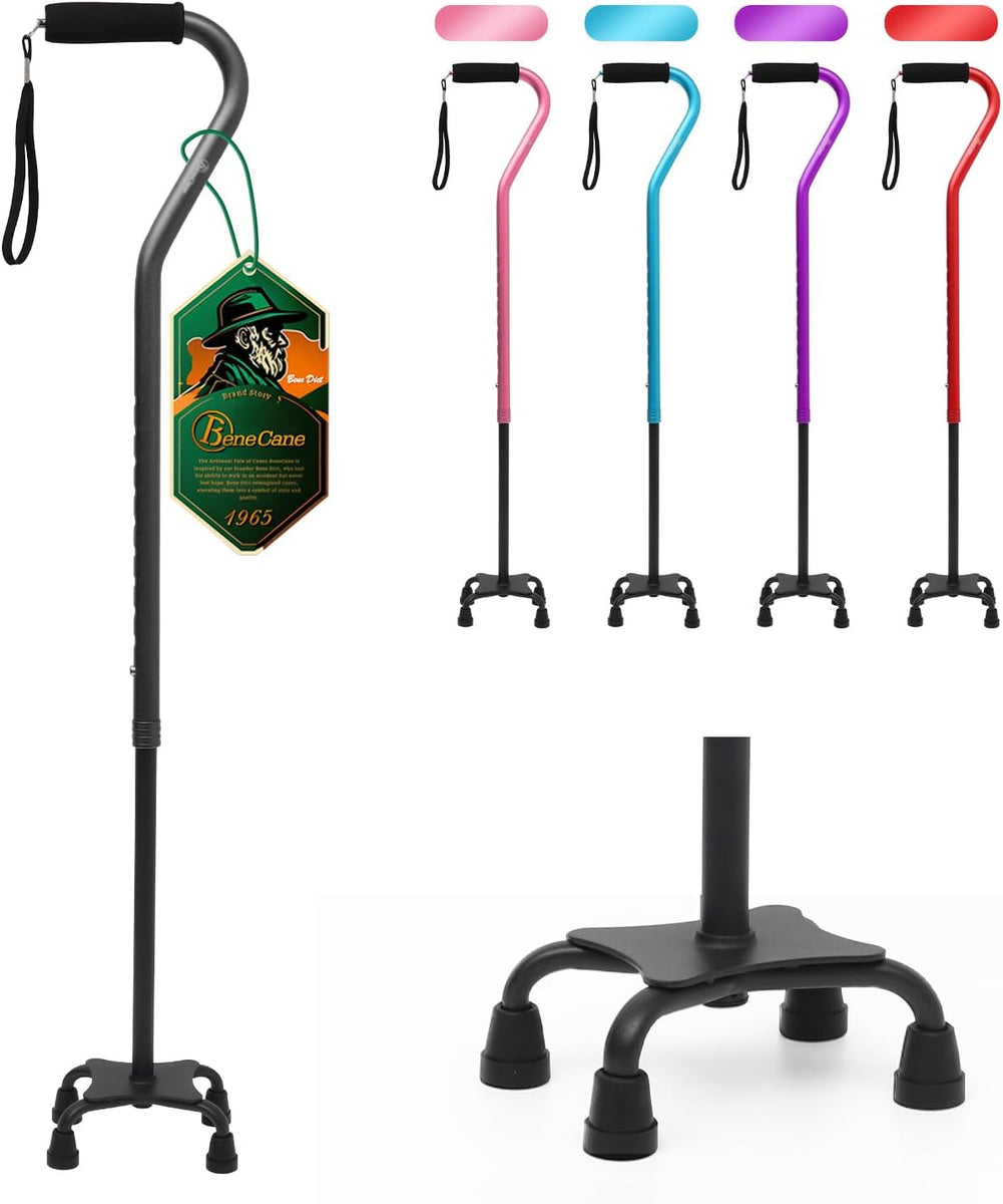 BeneCane Bastón ajustable cuádruple con mango acolchado suave compensa ...