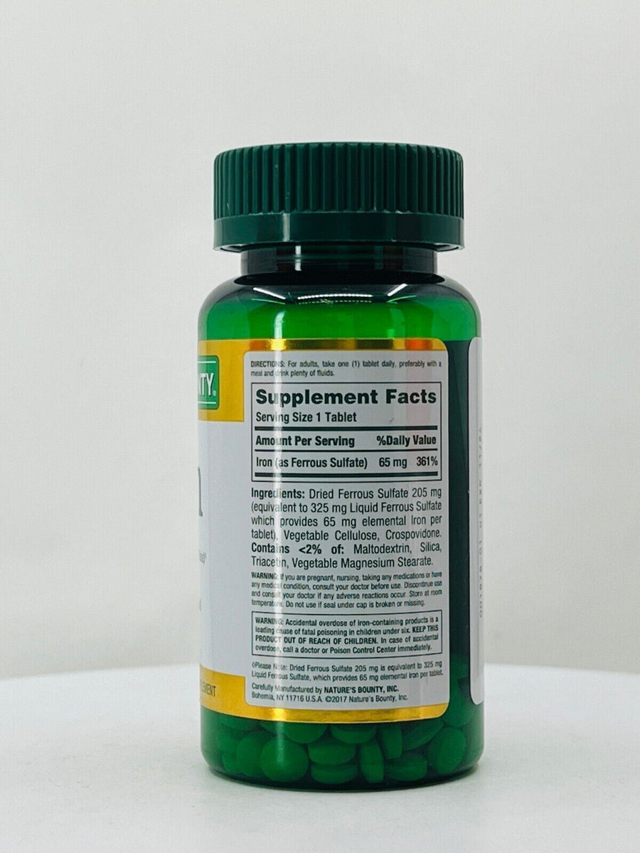 Hierro 65 mg (325 mg Sulfato ferroso), 100 tabletas – SupplyRD.com