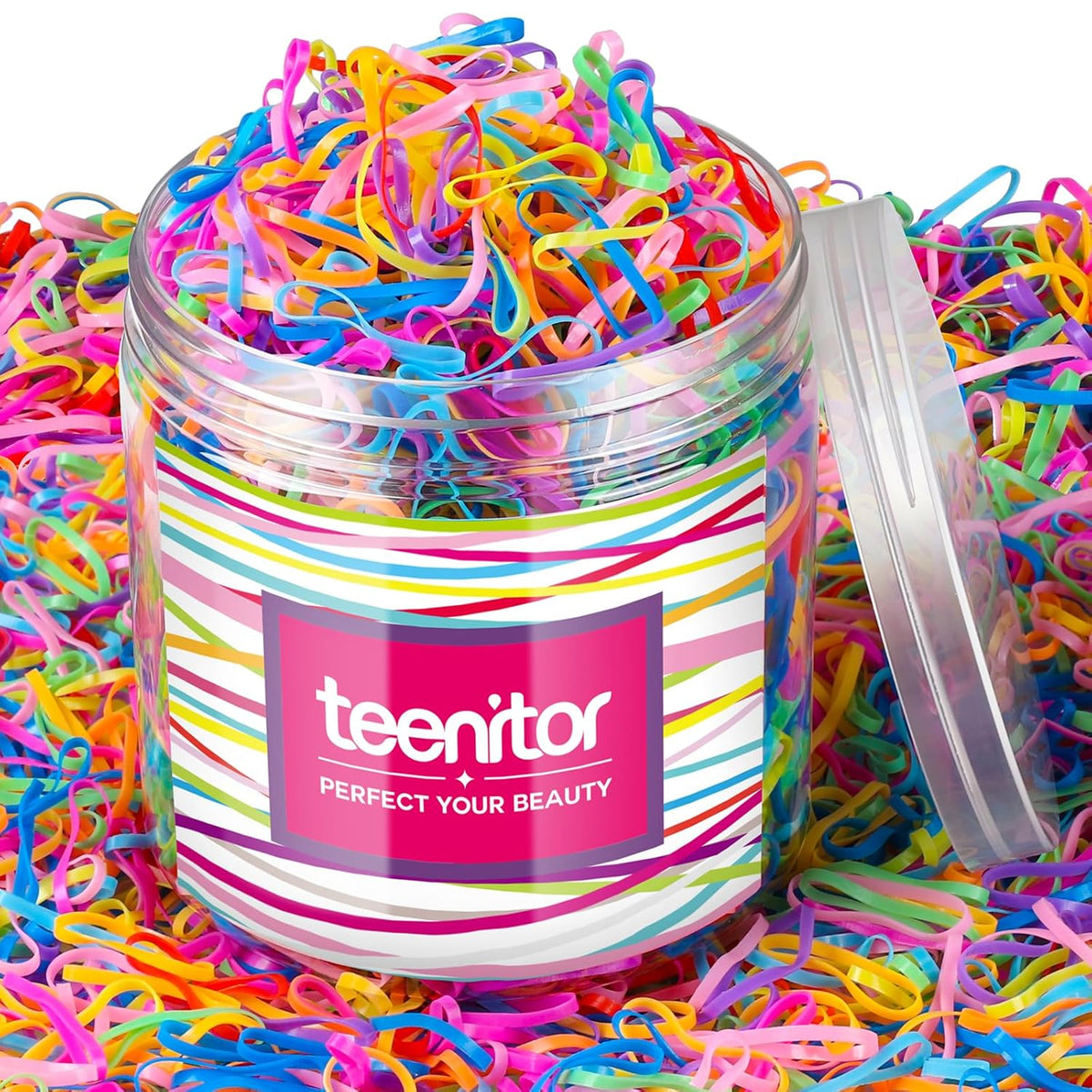 Teenitor Bandas elásticas de color para el cabello, A21 2000 unidades – SupplyRD.com